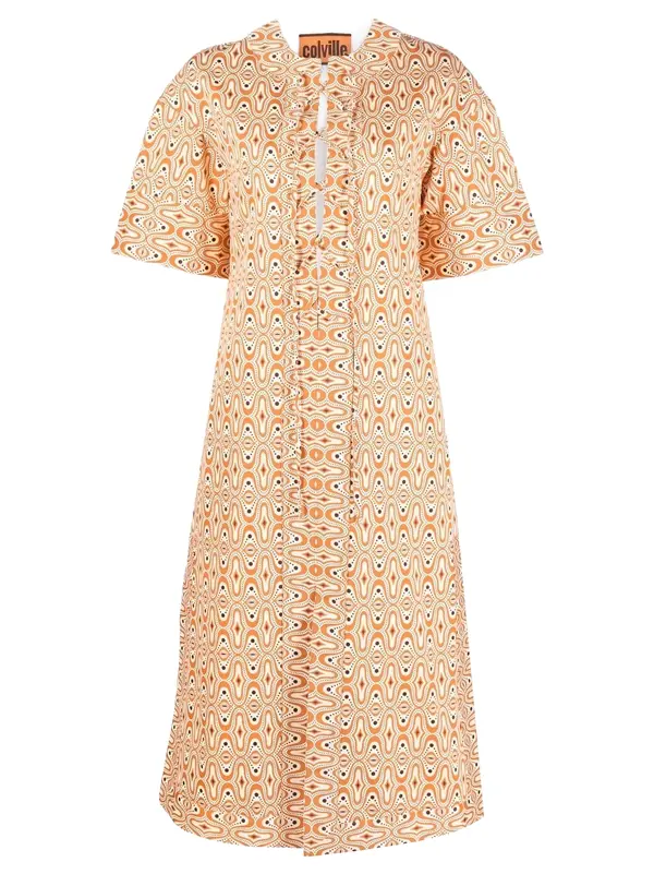 Colville Patterned Midi Dress - Orange