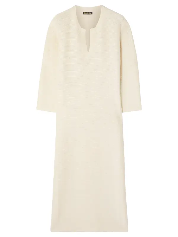 Loro Piana Beirut Ribbed Cashmere And Silk-blend Midi Dress - Neutrals