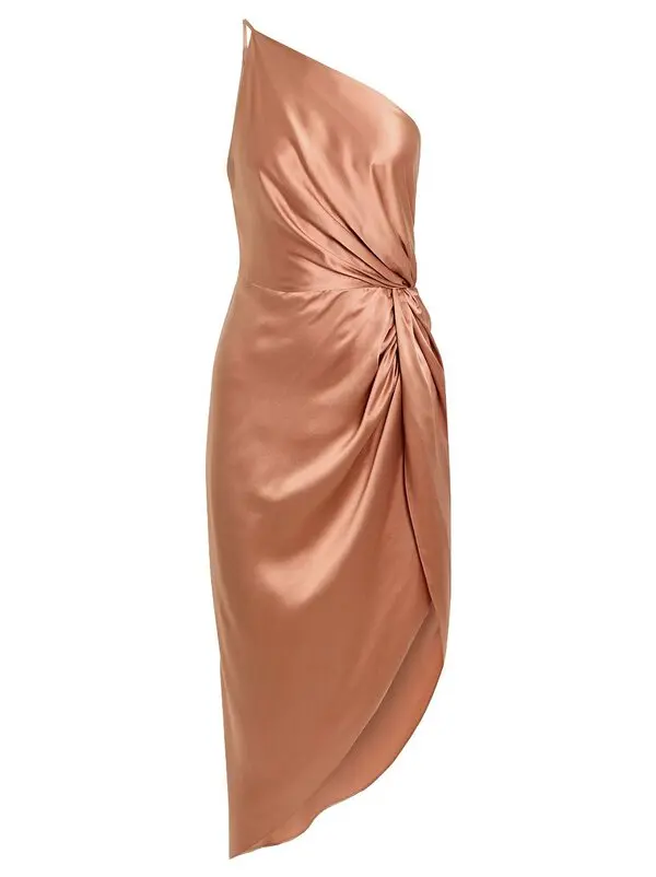 Michelle Mason One-shoulder Twisted Silk-satin Dress - Antique Rose