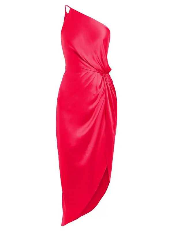 Michelle Mason One-shoulder Twisted Silk-satin Dress - Crimson