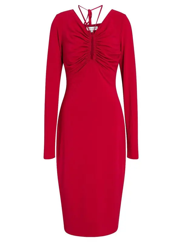Halston Ruched Jersey Midi Dress - Crimson