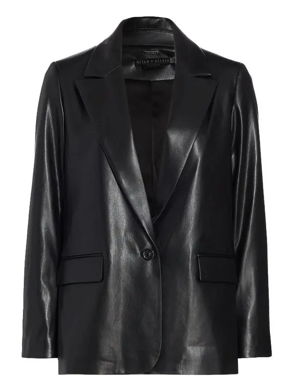 Alice + Olivia Denny Faux Leather Blazer - Black