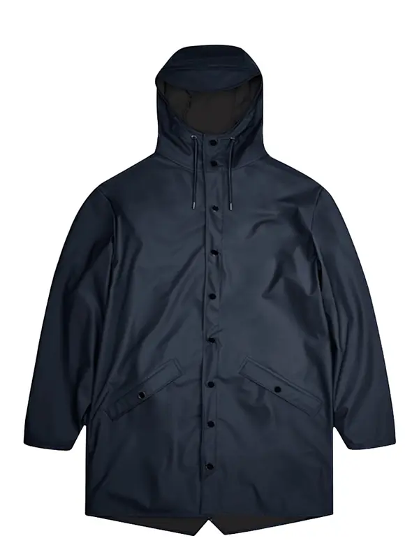 Rains Long Snap-front Jacket - Navy