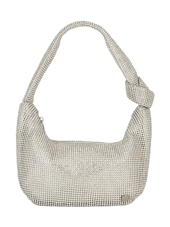 OLGA BERG Jessica Crystal Mesh Croissant Bag - Silver