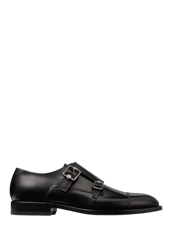 JIMMY CHOO Finnion Brush Off Leather Monk Strap Shoes - Black