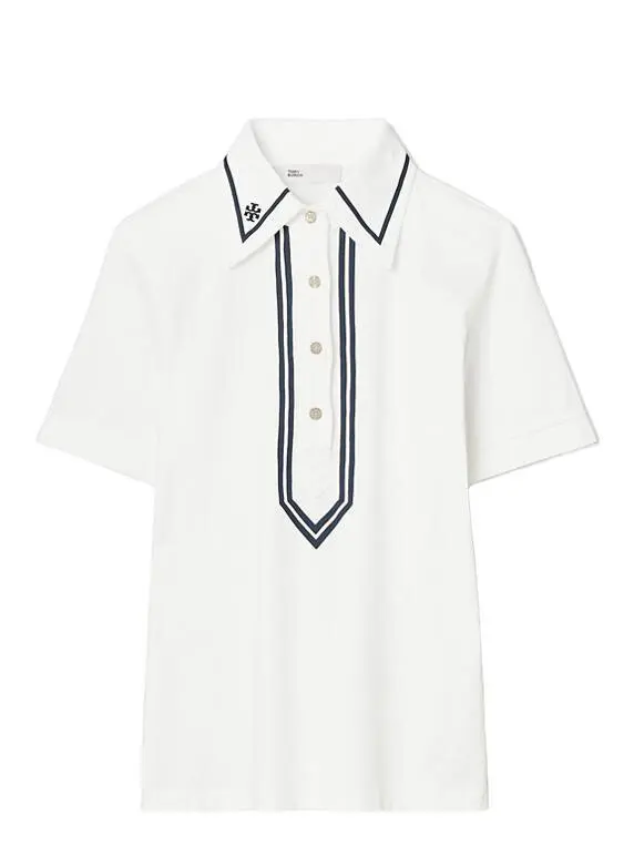 Tory Burch Mercerized Cotton Retro Polo - Snow White