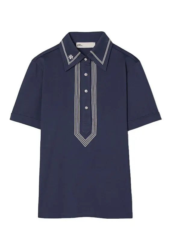 Tory Burch Mercerized Cotton Retro Polo - Tory Navy