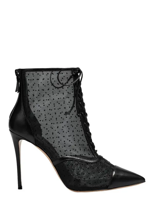 Casadei Flocked Mesh And Leather Ankle Boots - Black