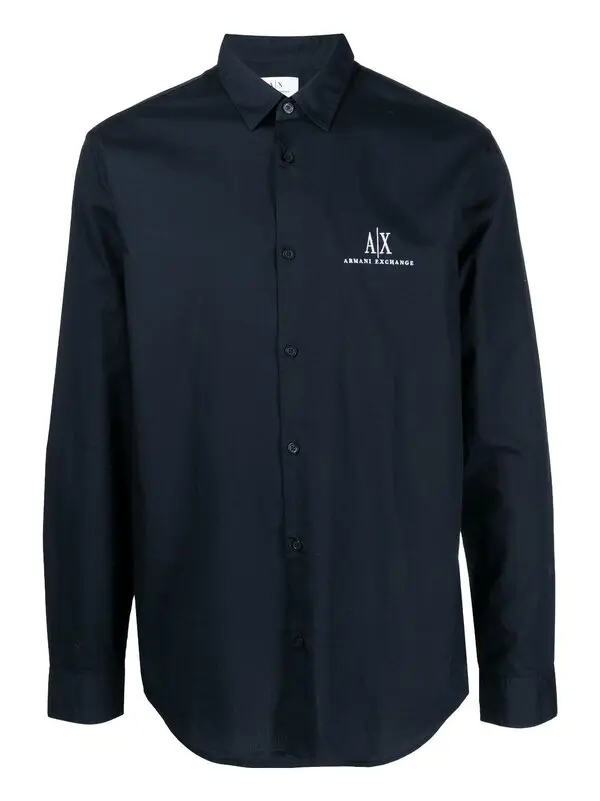 Armani Exchange Embroidered-logo Long-sleeve Shirt - Black