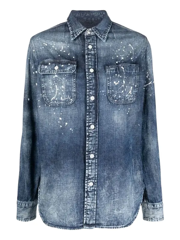 Ralph Lauren Paint-splatter Denim Shirt - Blue