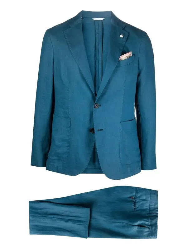 MANUEL RITZ Single-breasted Linen Suit - Blue