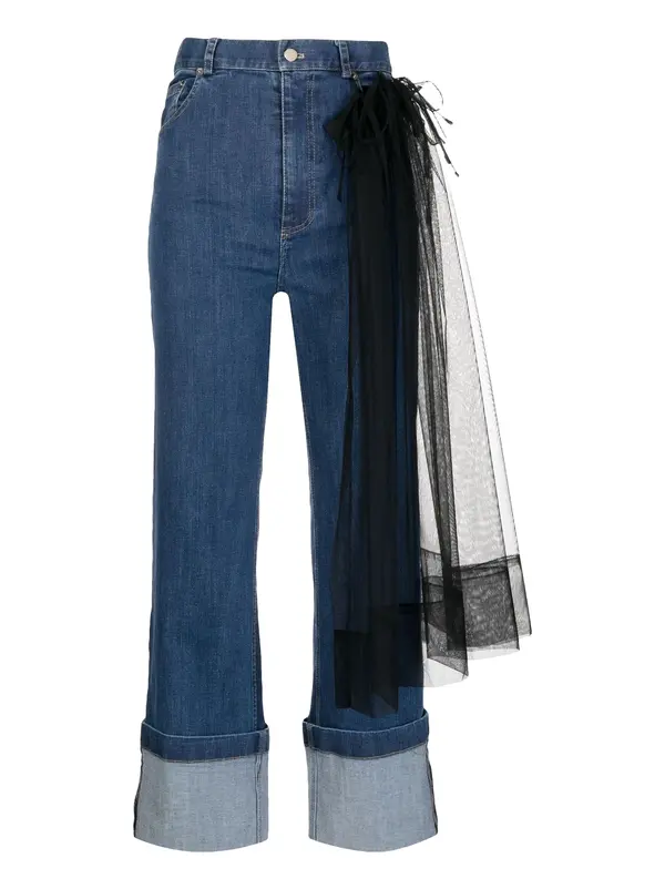 ACT Nº1 Tulle-panel Cropped Jeans - Blue