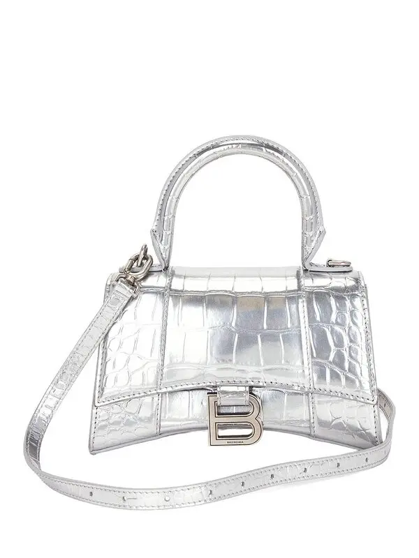 Balenciaga Xs Hourglass Top Handle Bag In Metallic - Silver