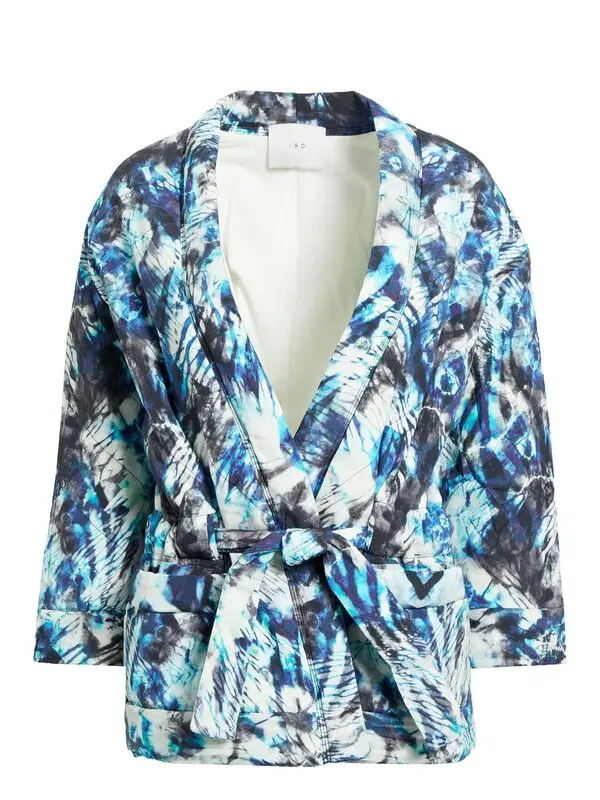 IRO PARIS Fayra Quilted Printed Crepe Wrap Jacket - Blue
