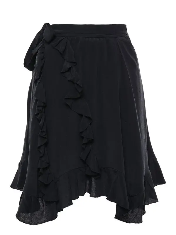IRO PARIS Wispy Asymmetric Ruffled Crepe De Chine Skirt - Black