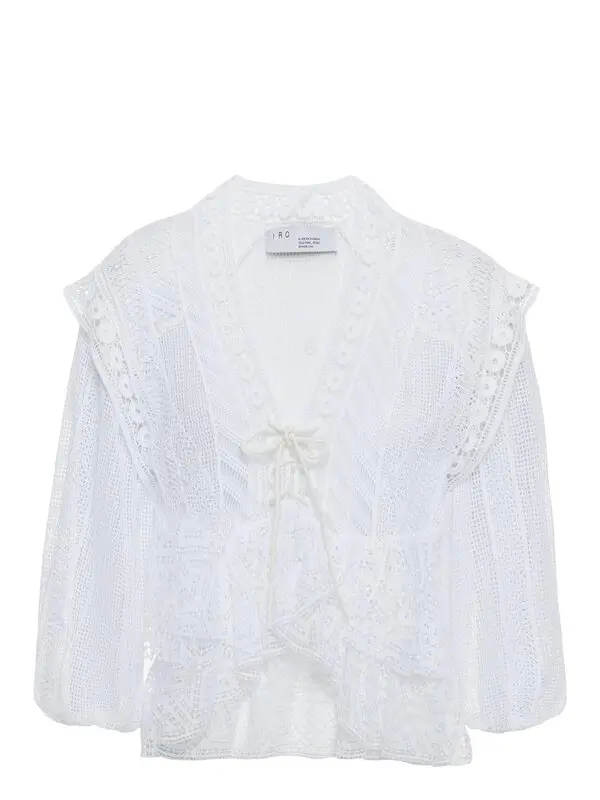 IRO PARIS Laceup Ruffled Cotton Crocheted Lace Blouse - White