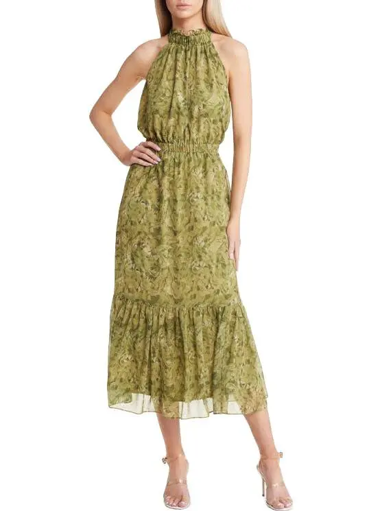 Chelsea28 Floral Print Halter Neck Maxi Dress - Olive Sway Brushes