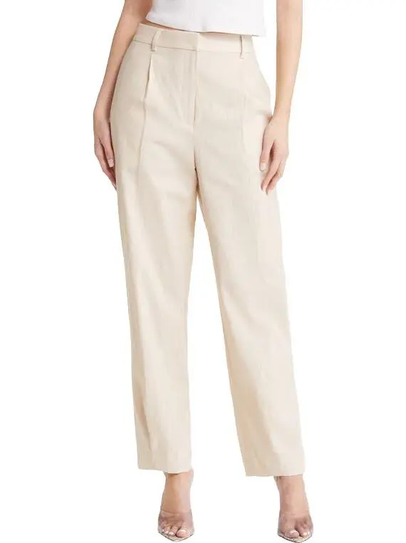 OPEN EDIT Relaxed Fit Linen Blend Trousers - Beige Oatmeal