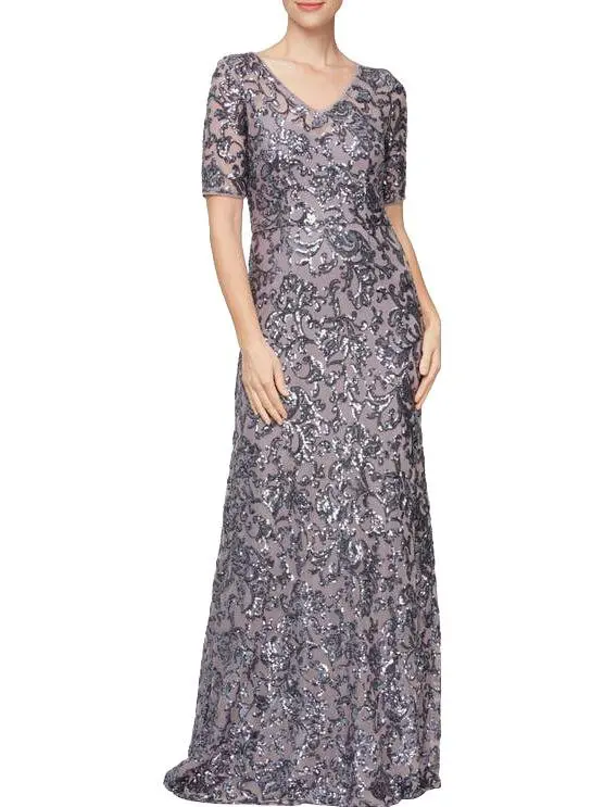 Alex Evenings Sequin A-line Gown - Icy Orchid