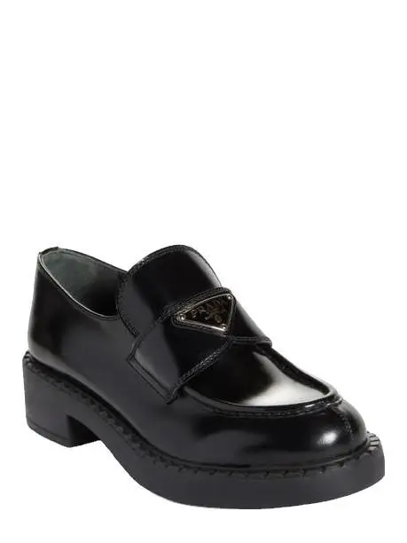 Prada Triangle Logo Patent Leather Loafer - Nero