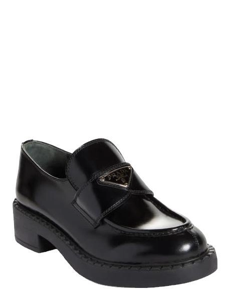 Prada Triangle Logo Patent Leather Loafer - Nero