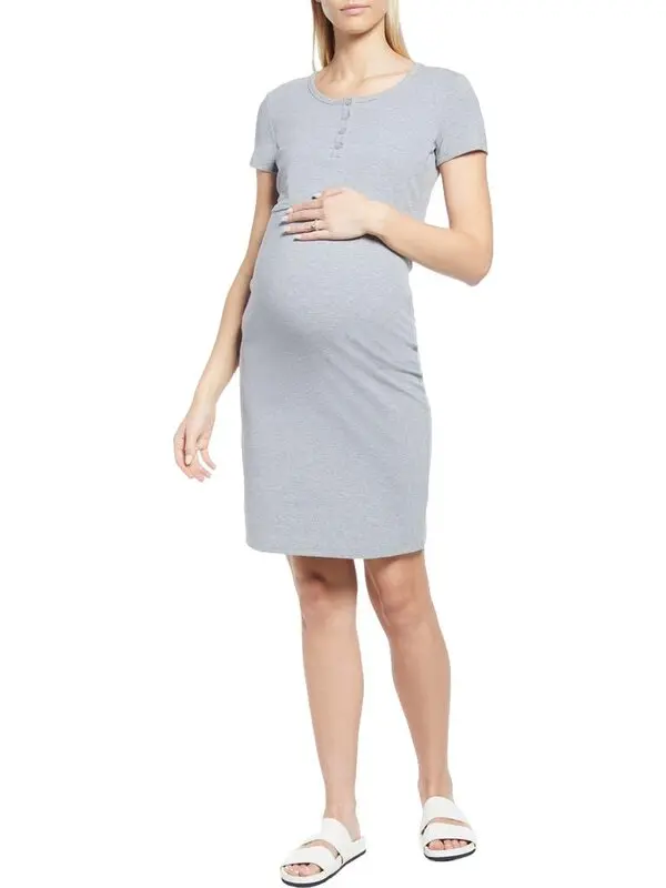 MODERN ETERNITY Nursing Henley Dress - Grey Mix Melange