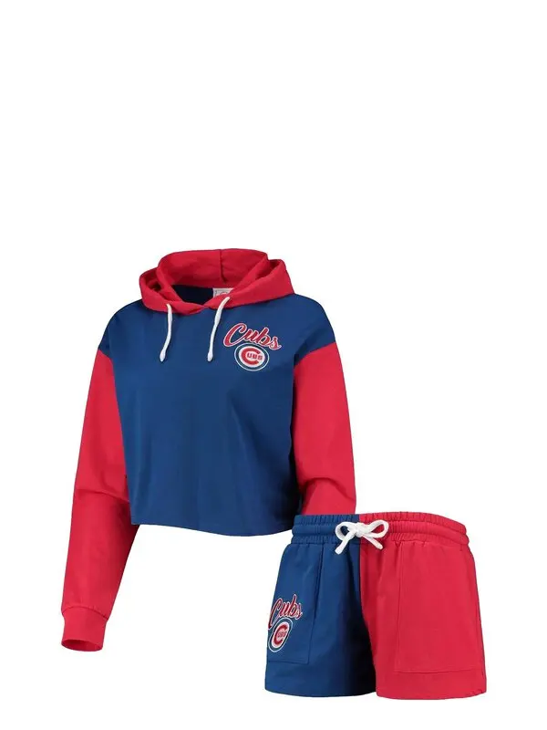 FOCO Chicago Cubs Color-blocked Cropped Hoodie And Shorts Set - Royal