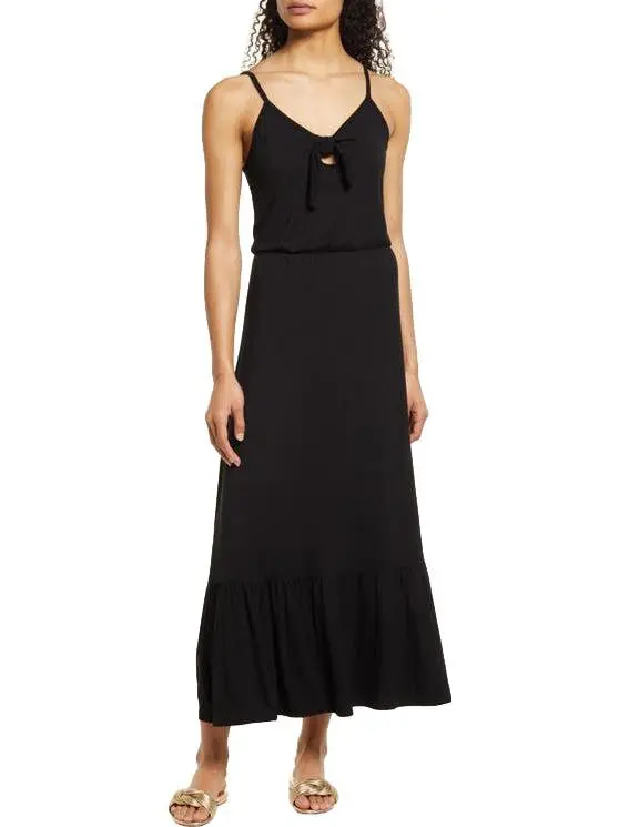Loveappella Tie-front Maxi Sundress - Black