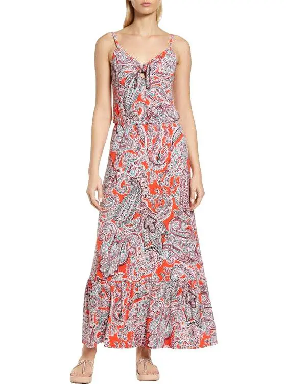 Loveappella Tie-front Maxi Sundress - Coral