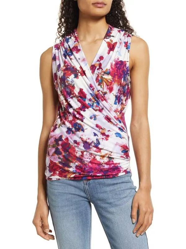 Loveappella Drape Wrap Sleeveless Top - Violet