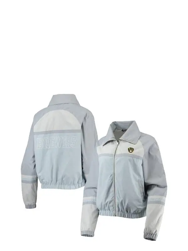 THE WILD COLLECTIVE Milwaukee Brewers Colorblock Track Jacket - Light Blue