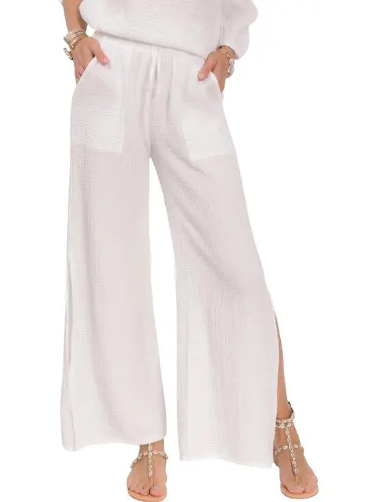 EVERYDAY RITUAL Riley Gauze Split Hem Pants - White