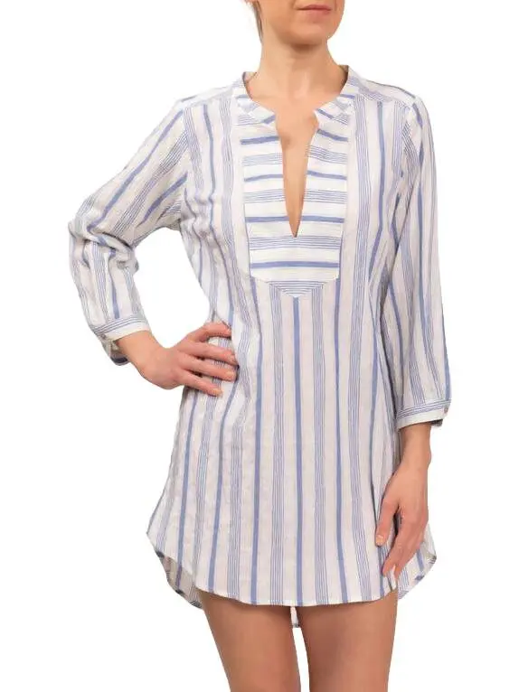 EVERYDAY RITUAL Hailey Stripe Cotton Pajama Tunic - Blueberry Stripe