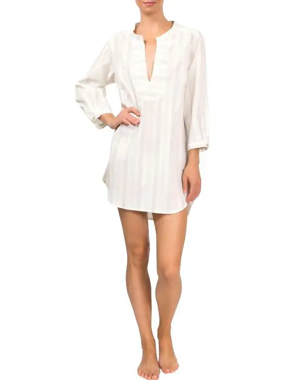EVERYDAY RITUAL Hailey Stripe Cotton Pajama Tunic - Honeydew Stripe