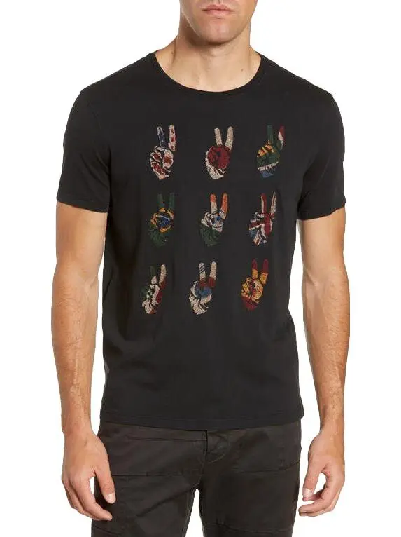 John Varvatos Star Usa Peace Hand Embroidered T-shirt - Black