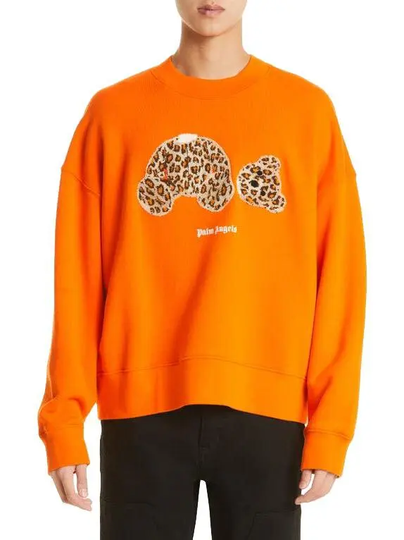 Palm Angels Oversized Leopard Bear Crewneck Sweatshirt - Orange/brown
