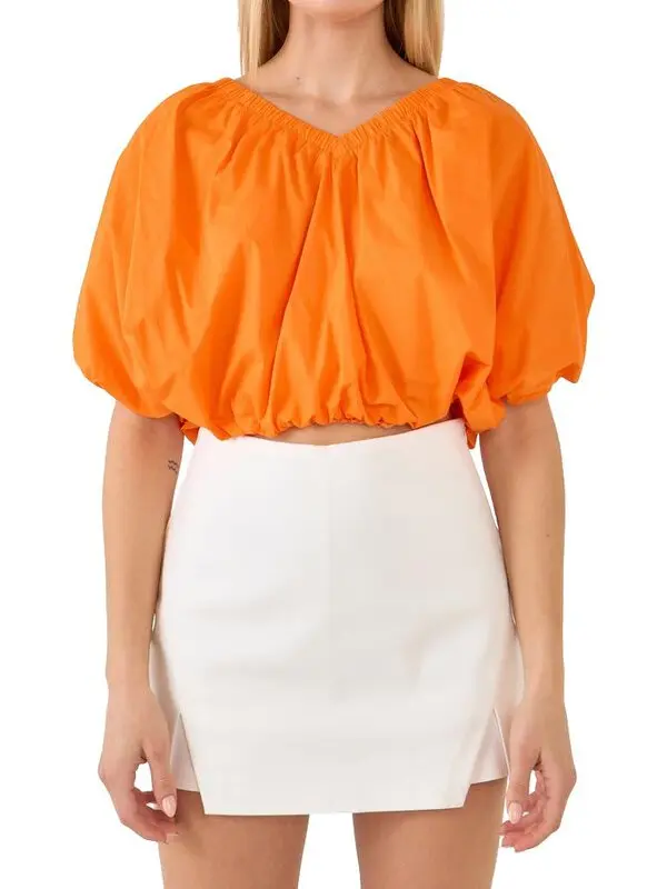 Endless Rose Puff Crop Blouse - Orange
