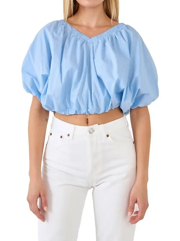Endless Rose Puff Crop Blouse - Powder Blue