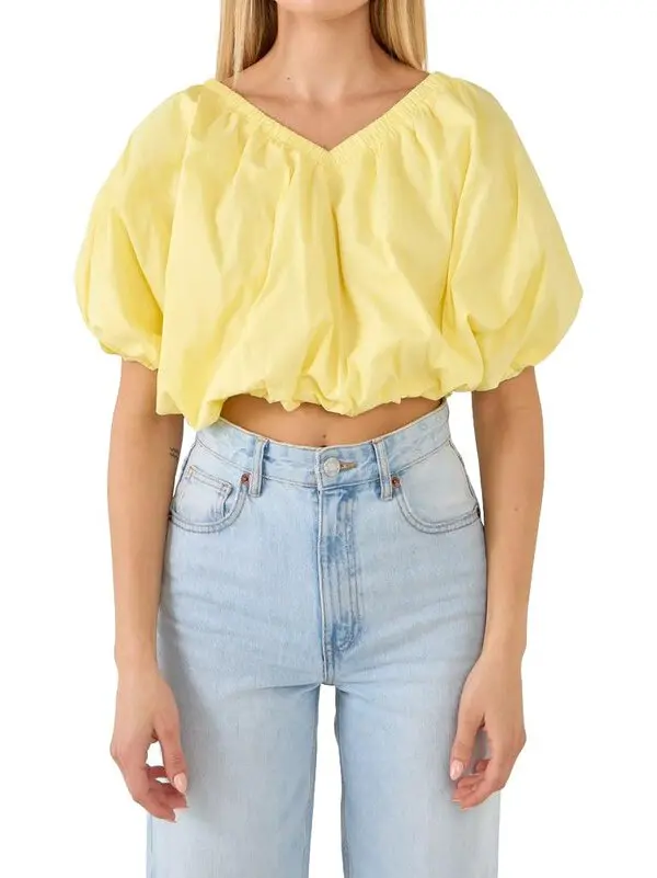Endless Rose Puff Crop Blouse - Yellow