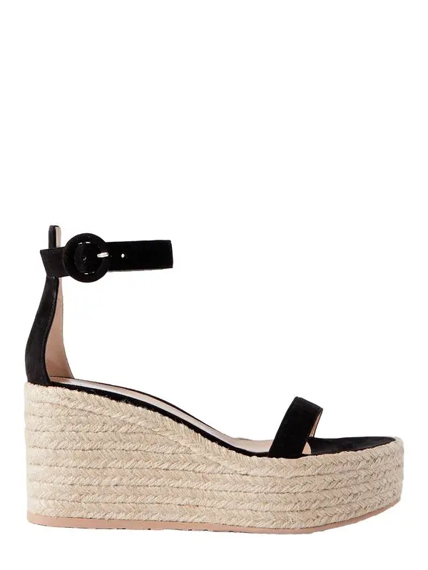 GIANVITO ROSSI 45 Suede Espadrille Wedge Sandals - Black