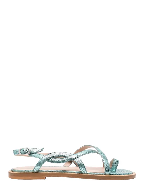 SCAROSSO Carol Metallic Leather Sandals - Green