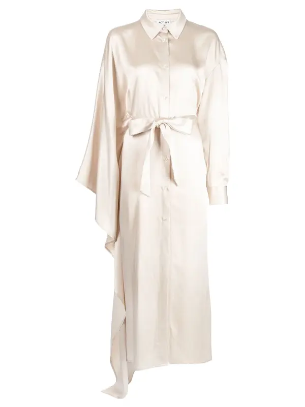 ACT Nº1 Asymmetric-hem Long-sleeve Dress - Neutrals
