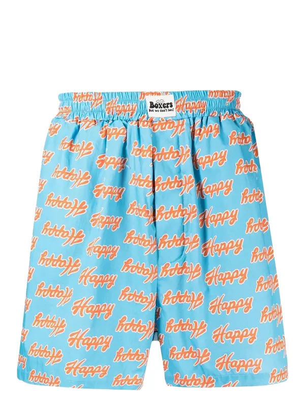 Natasha Zinko Happy-print Cotton Shorts - Blue