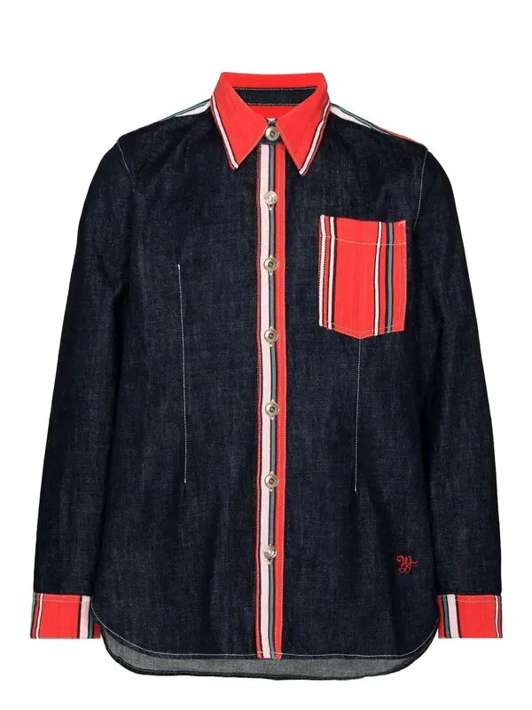 WALES BONNER Cotonou Patch Pocket Denim Shirt - Blue
