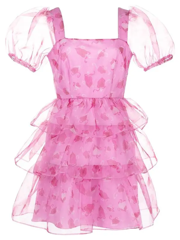 HVN Heart-print Tiered Mini Dress - Pink