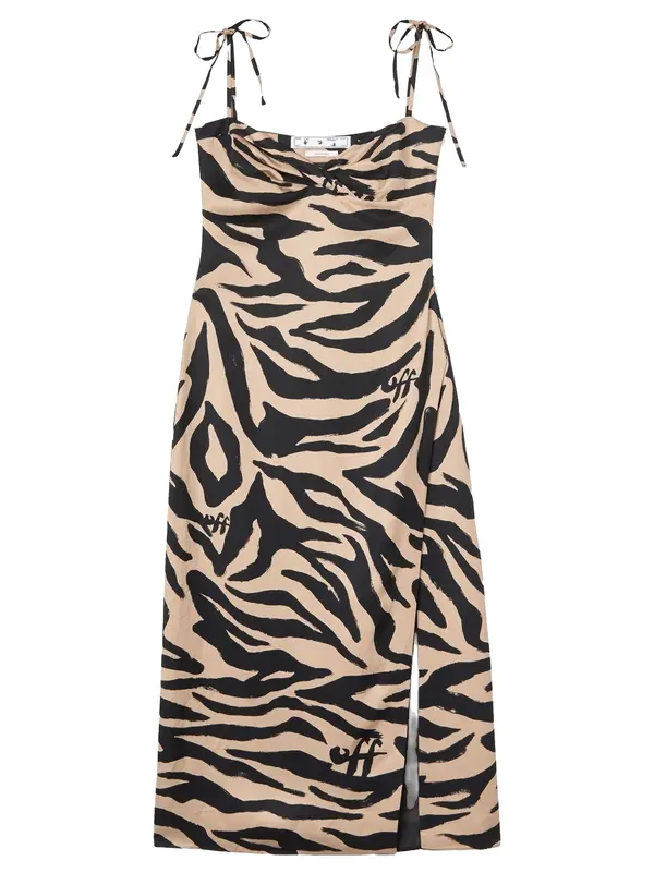Off-White Zebra Print Midi Dress - Neutrals