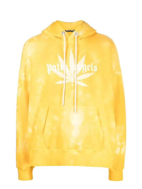 Palm Angels Leaf Tie-dye Logo-print Hoodie - Yellow