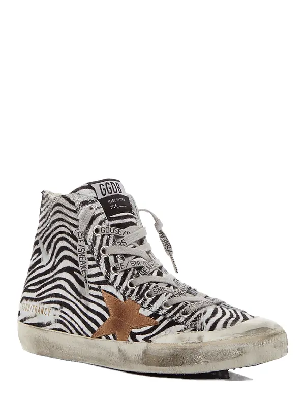 GOLDEN GOOSE Francy Penstar Calf Hair High Top Sneakers - White/balck