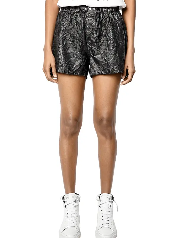 Zadig&Voltaire Pax Crinkled Leather Shorts - Noir