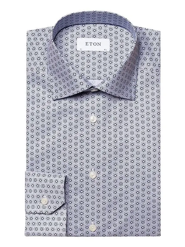 Eton Contemporary Fit Geometric Print Shirt - Navy Blue